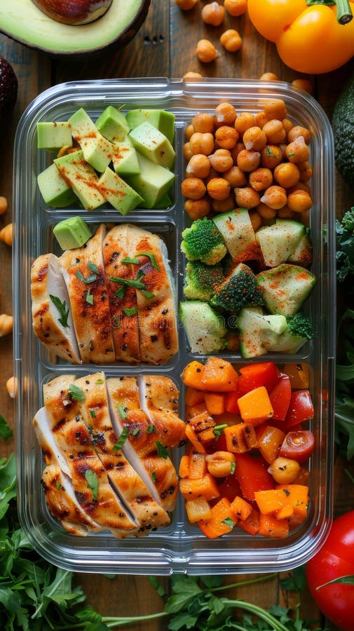 A Transparent Plastic Container Filled with an Assortment of Food Items ...