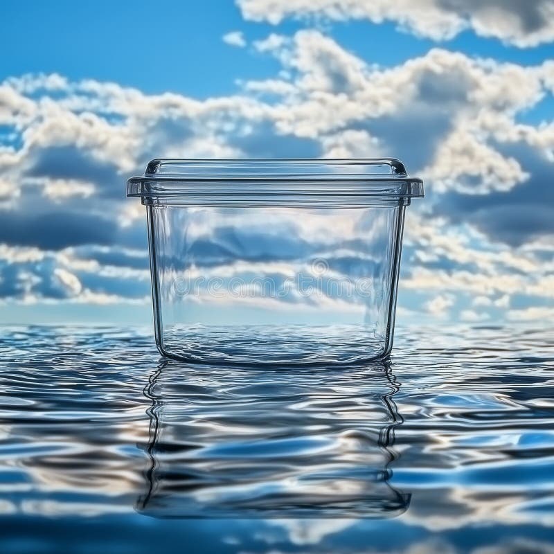 A Transparent Plastic Container with a Lid and a Reflective Surface ...