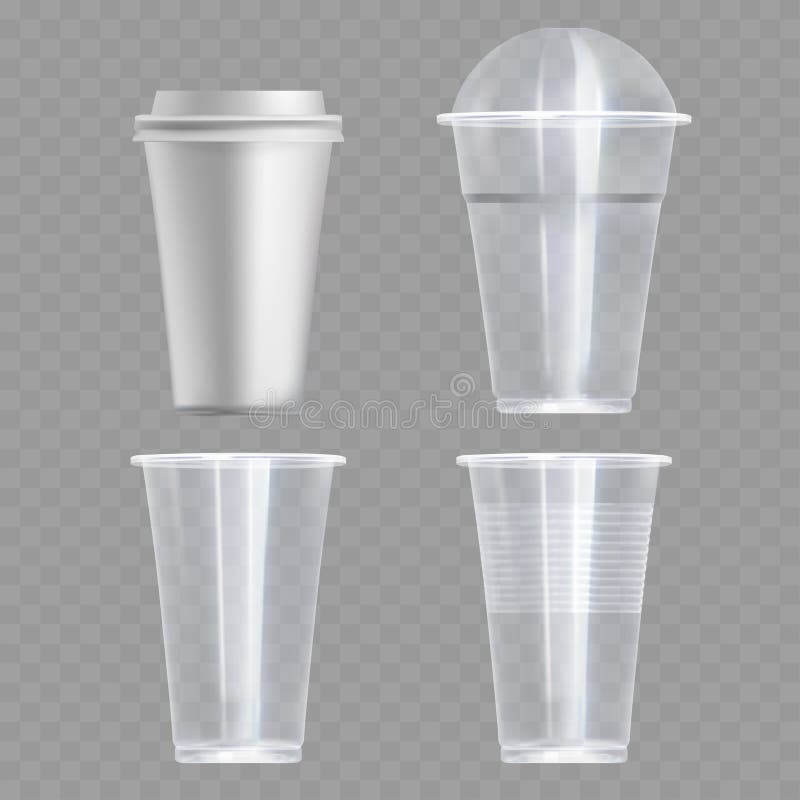 Transparent Plastic Cups Set Realistic Mockup Collection Vector Stock ...