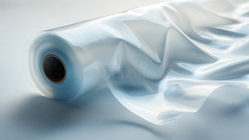 Transparent Plastic Film Roll on a Light Background. Stock Image ...