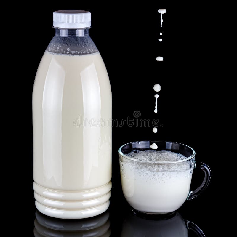Transparent Plastic Milk Bottle and Transparent Glass Cup with Milk and ...