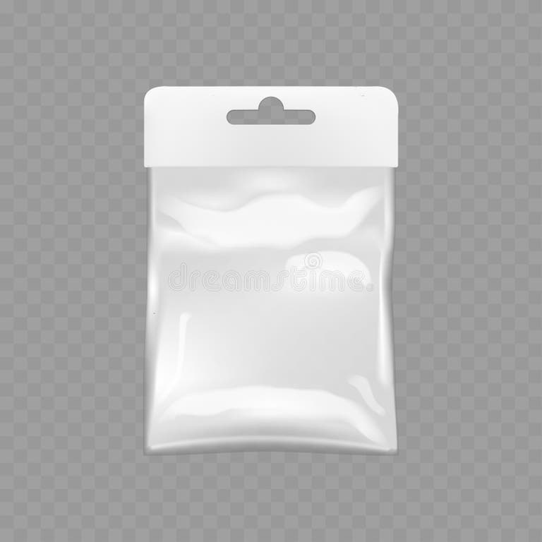 Transparent Plastic Packaging Bag Mockup - Retail Hang Tab. Vector ...