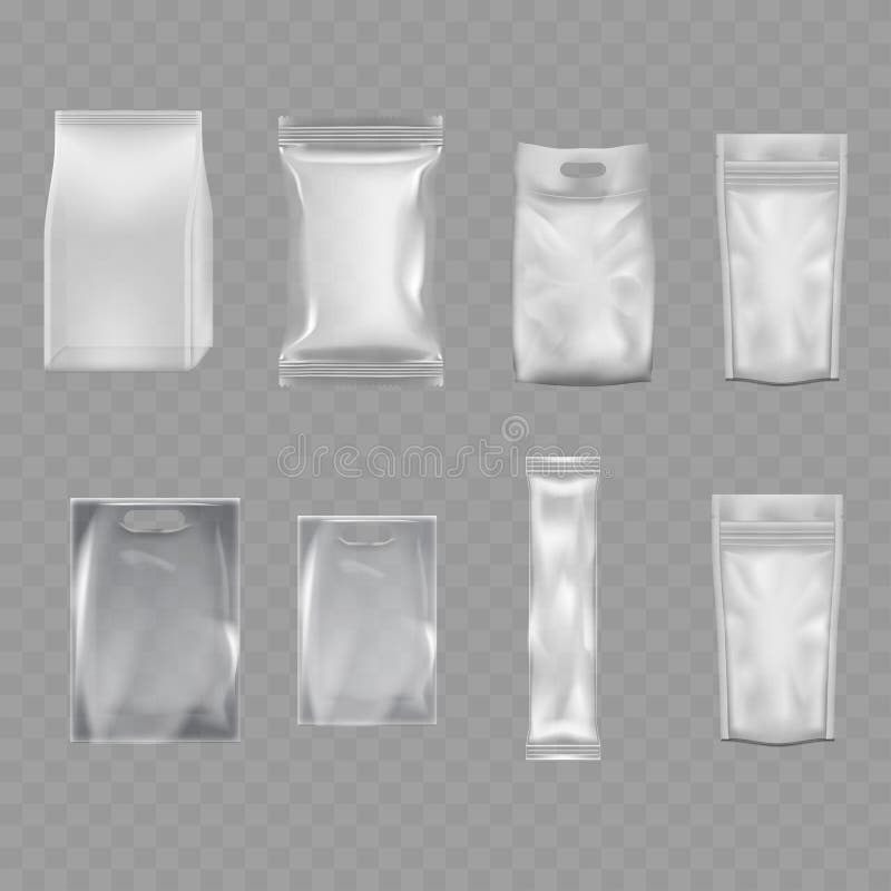 Transparent Plastic Packaging Mockup Set - Realistic Pouch Collection ...