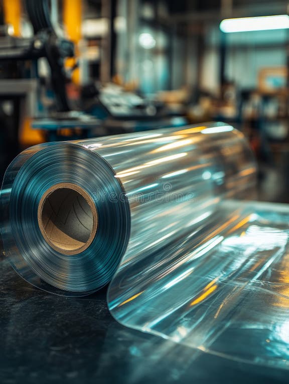 Transparent Plastic Roll in an Industrial Setting. Stock Image - Image ...