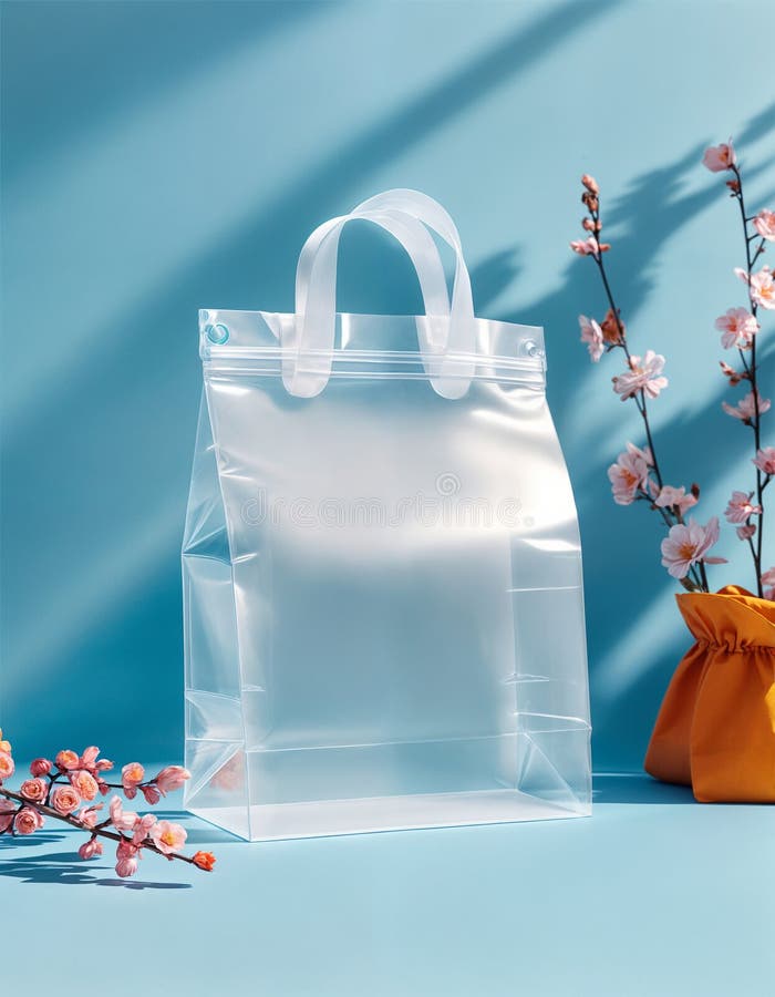 Transparent Plastic Zipper Pouch on Blue Background Stock Illustration ...