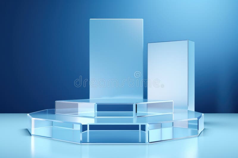 Transparent Platforms with Blue Geometric Backdrop Stock Illustration ...