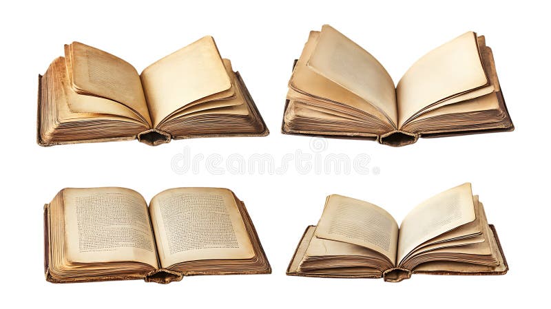Four Antique Books Open on a White Background View Stock Illustration ...