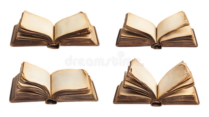 Four Antique Open Books Isolated on a White Background Stock ...