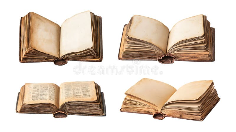 Collection of Four Open Antique Books on White Background Stock ...