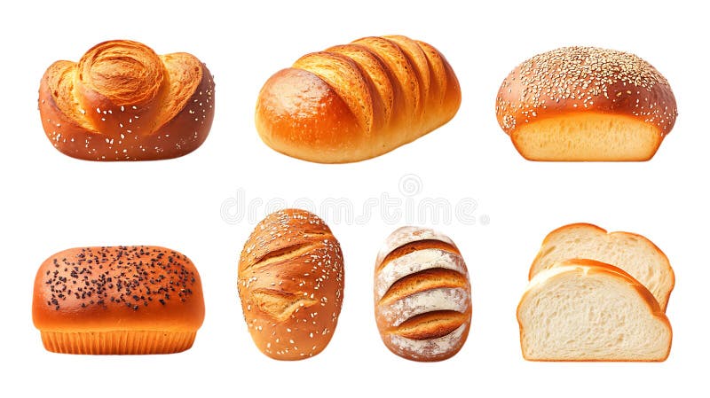 Assortment of Baked Breads with Various Toppings on White Background ...