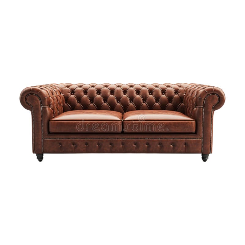 Transparent or PNG Image of a Brown Leather Chesterfield Sofa Stock ...