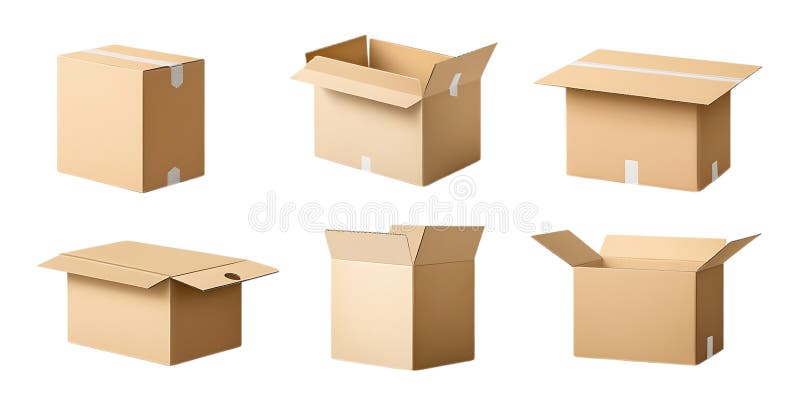 Various Cardboard Boxes in Different States on a White Background Stock ...