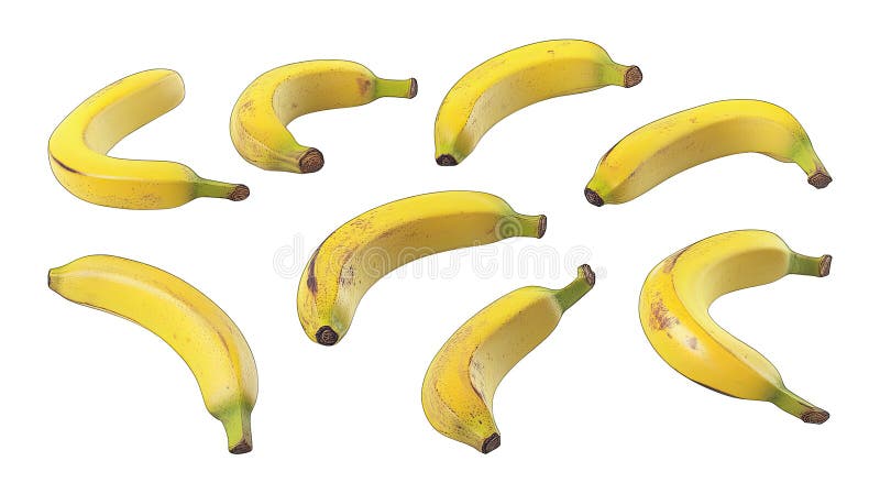 Eight Yellow Bananas Arranged on a White Background Stock Illustration ...