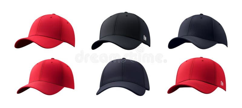 Arrangement of Six Baseball Caps on a White Surface Stock Illustration ...