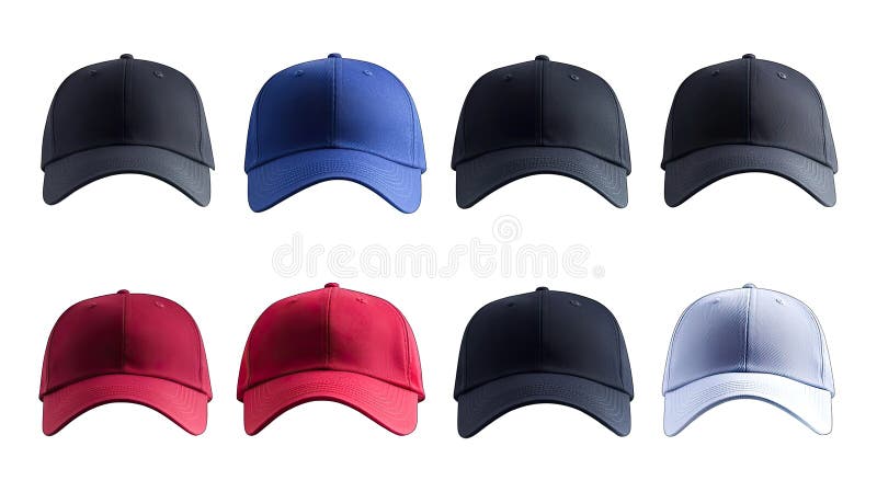 Arrangement of Eight Baseball Caps of Various Colors Stock Illustration ...