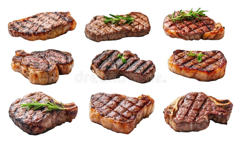 Transparent or PNG Image of Cooked Beef Steaks with Grill Marks Stock ...