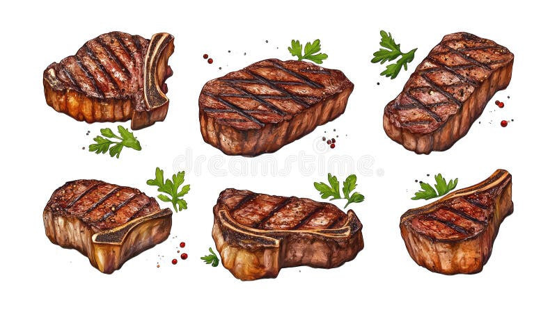Transparent or PNG Image of Cooked Beef Steaks with Grill Marks Stock ...