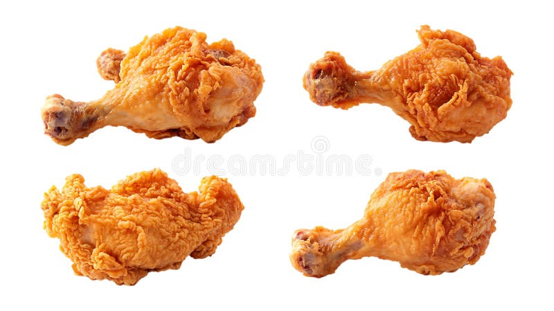 Four Pieces of Crispy Fried Chicken on a Plain White Background Stock ...