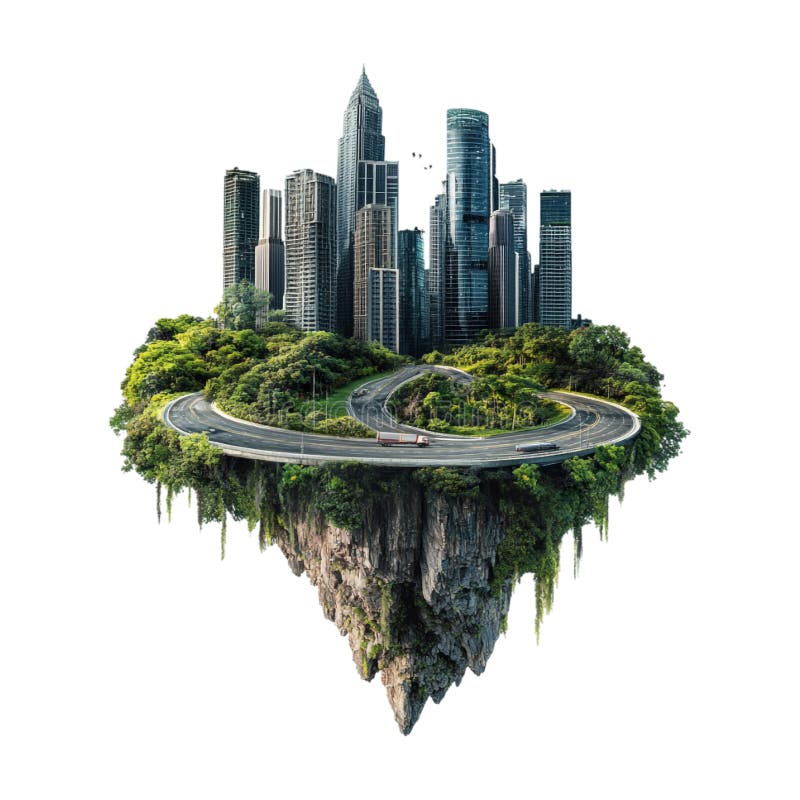 Transparent or PNG Image of a Floating City Stock Illustration ...