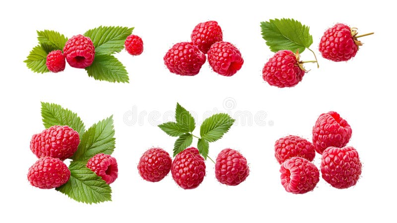 Transparent or PNG Image of Fresh Red Raspberry with Leaves Stock ...
