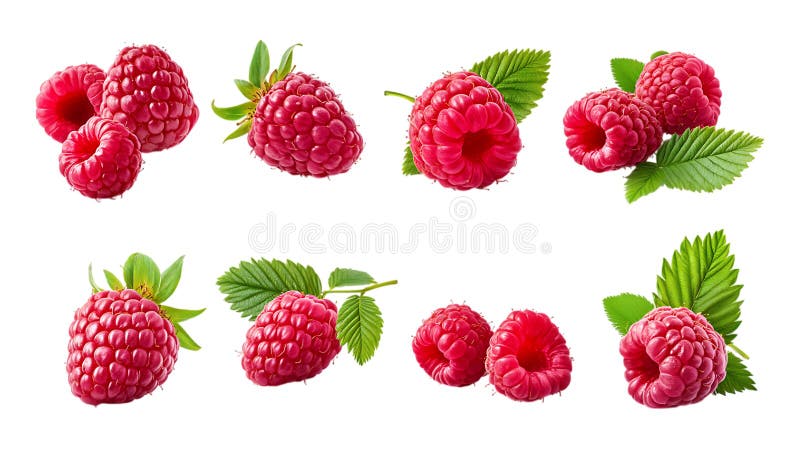 Transparent or PNG Image of Fresh Red Raspberry with Leaves Stock ...