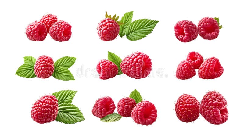 Transparent or PNG Image of Fresh Red Raspberry with Leaves Stock ...