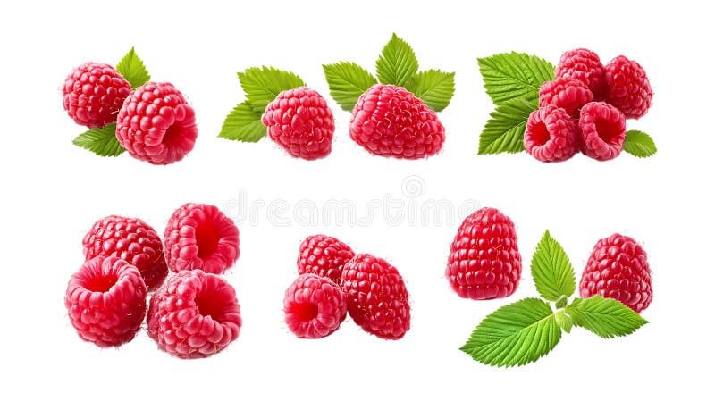 Transparent or PNG Image of Fresh Red Raspberry with Leaves Stock ...