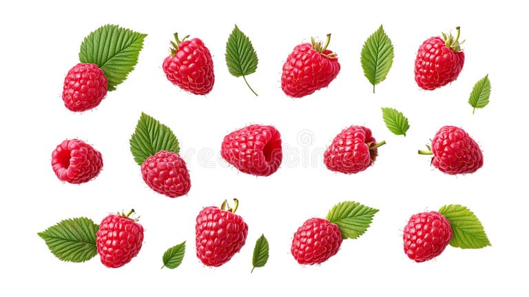 Transparent or PNG Image of Fresh Red Raspberry with Leaves Stock ...