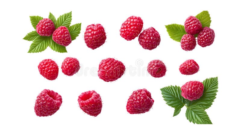 Transparent or PNG Image of Fresh Red Raspberry with Leaves Stock ...