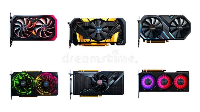 A Collection of Six Graphics Cards on a White Background View Stock ...