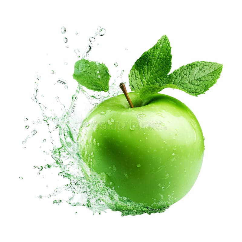 Transparent or PNG Image of a Green Apple with Water Splash Stock ...