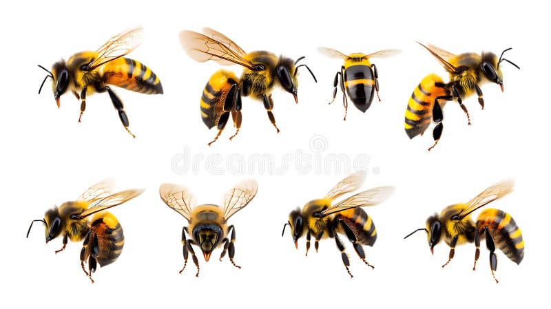 Transparent or PNG Image of Honey Bees in Different Poses Stock ...