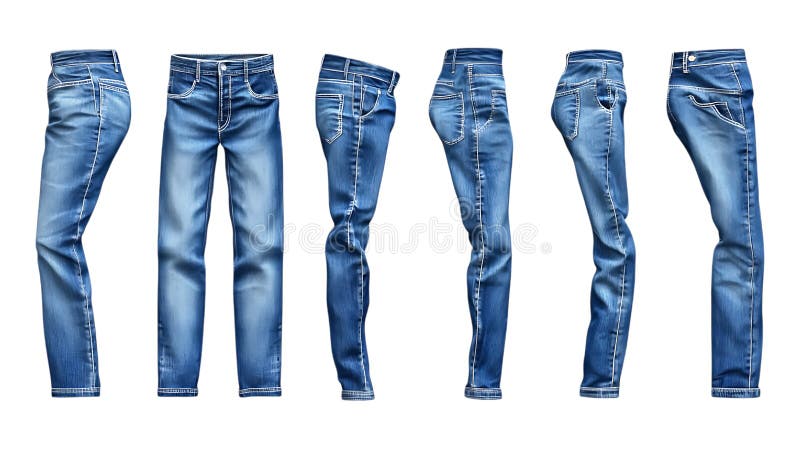 Various Angles of Blue Jeans Isolated on a White Background Stock ...