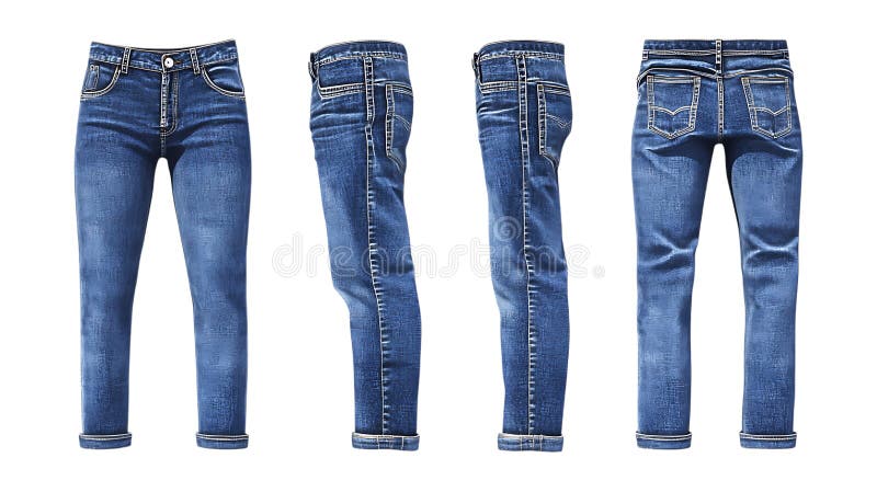 Four Views of a Pair of Blue Jeans on a White Background Studio Stock ...