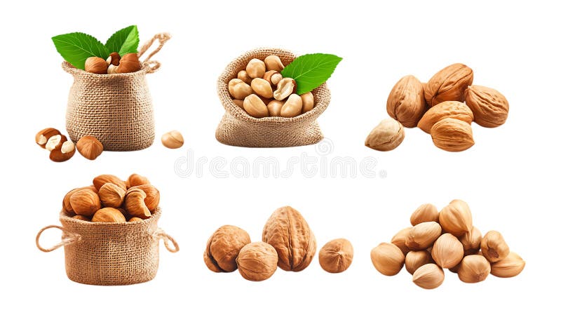 Transparent or PNG Image of Nuts in Burlap Sacks and Piles Stock ...