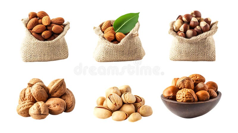 Transparent or PNG Image of Nuts in Burlap Sacks and Piles Stock ...