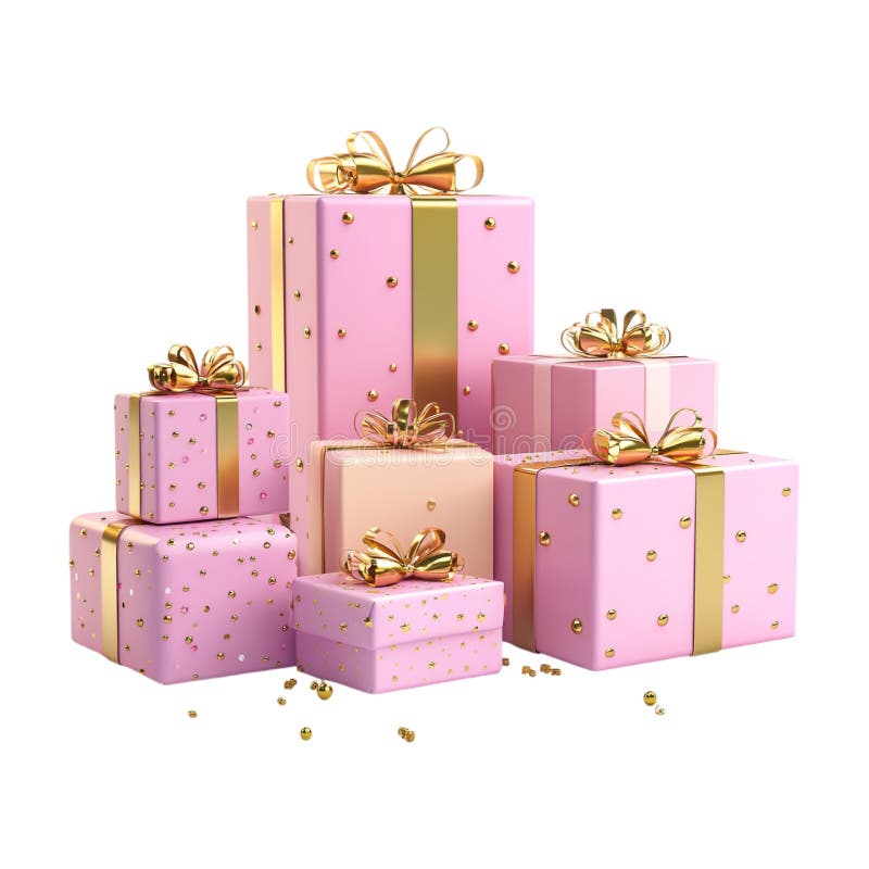 Transparent or PNG Image of Pink Gift Boxes with Gold Bows Stock ...