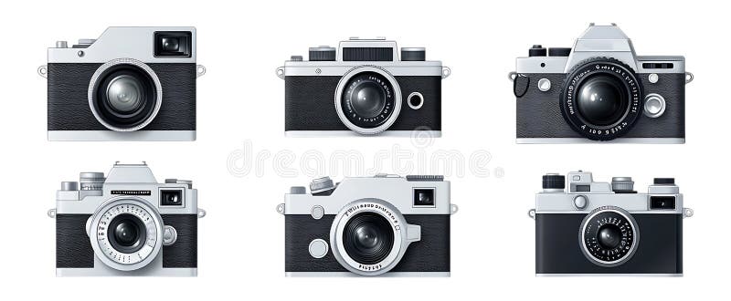 Collection of Six Vintage Cameras on a White Background View Stock ...