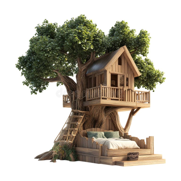 Transparent or PNG Image of a Treehouse with a Bed Stock Illustration ...