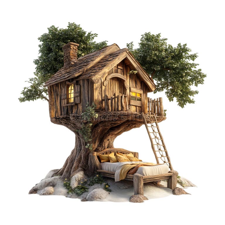 Transparent or PNG Image of a Treehouse with a Bed Stock Illustration ...