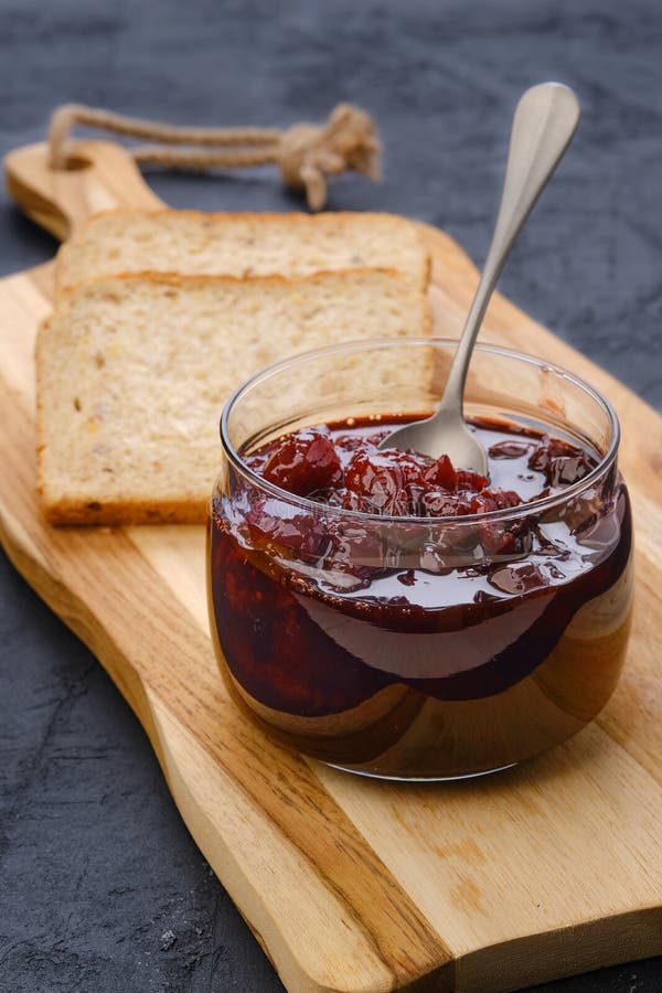 Pot with Cherry Jam and Toast Bread Stock Image - Image of confiture ...