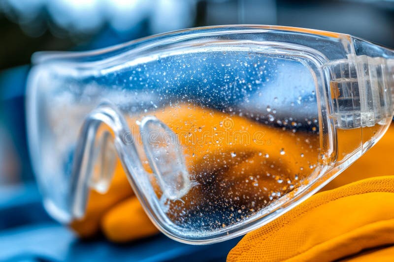 Transparent Protective Glasses are Covered with Water Drops, Held by a ...