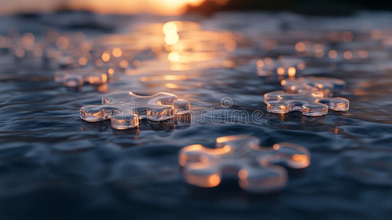 Transparent Puzzle Pieces on Water at Sunset Stock Illustration ...