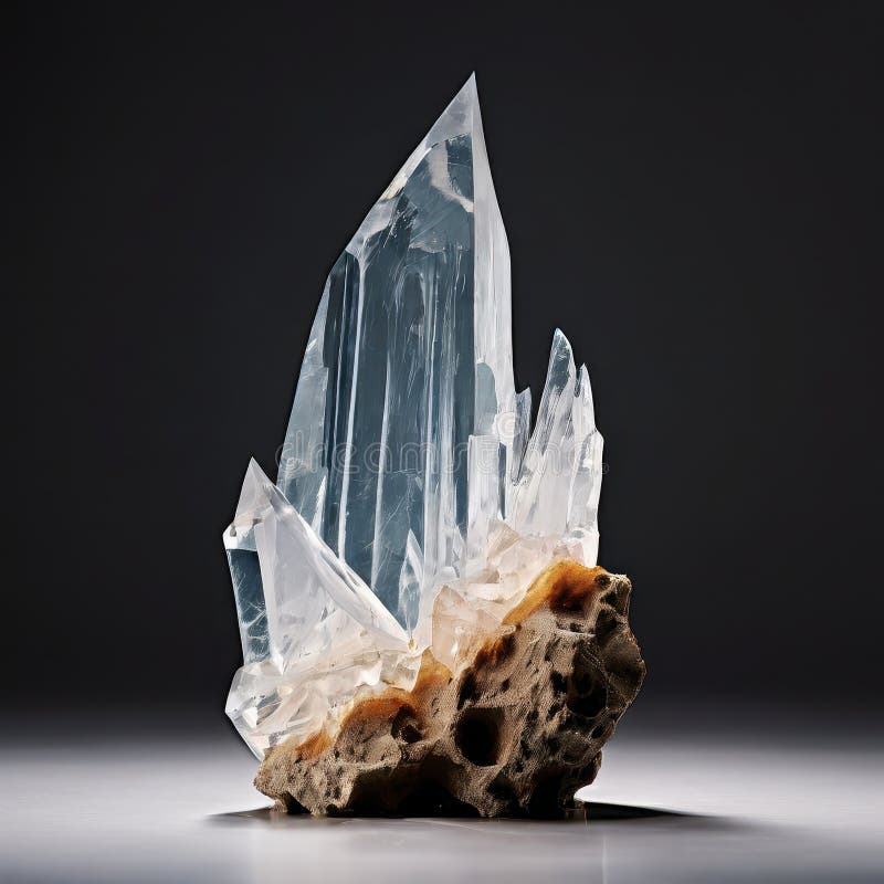 Transparent Quartz Crystal Cluster on a Rough Mineral Base Stock Image ...