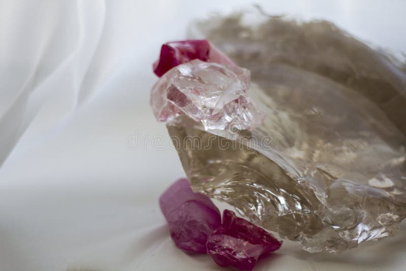 Transparent Quartz Crystal and Purple Crystals Stock Image - Image of ...