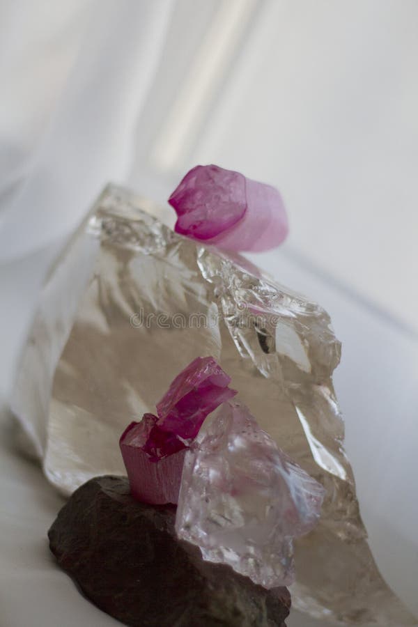 Transparent Quartz Crystal and Purple Crystals Stock Image - Image of ...