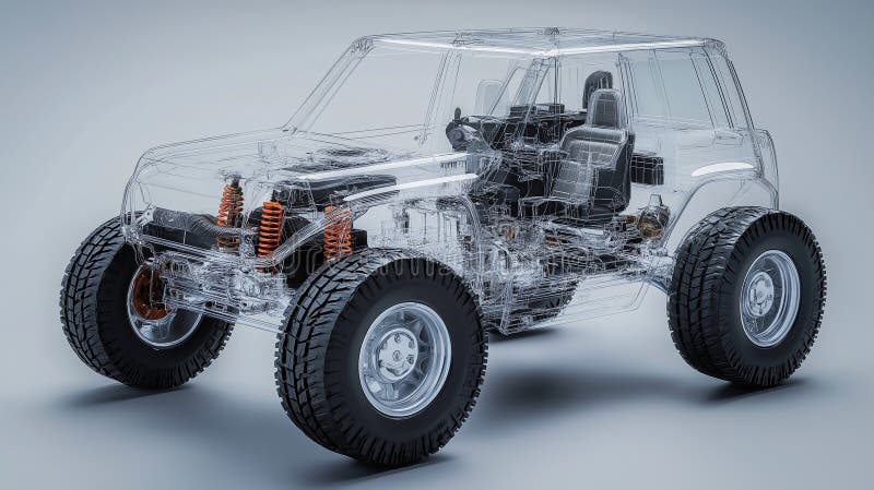 Transparent X-ray Car Outline with Visible Engine and Chassis System ...
