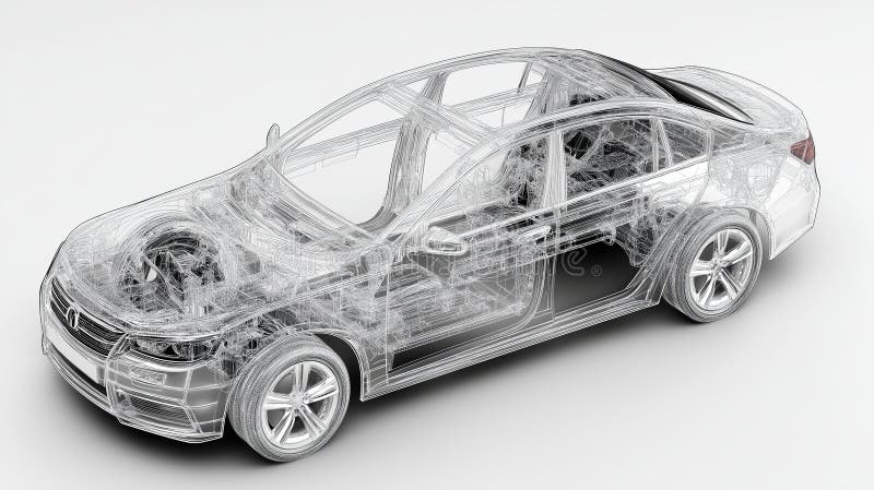 Transparent X-ray Car Outline with Visible Engine and Chassis System ...