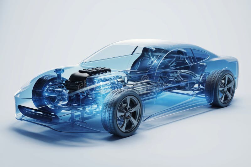 Transparent X Ray View of Modern Sports Coupe Car Engine and Chassis ...