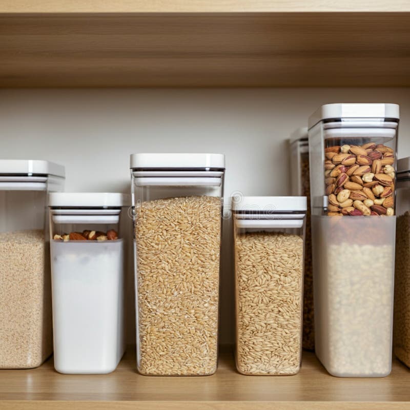 Transparent Rectangular Containers with White Lids are Neatly Arranged ...